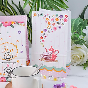 HONEYGIFTS 24PCS Party Favor Bags,Tea Party Favor Bags with Stickers, 5 x 3 x 8.7inches Candy Bags Floral Gift Bags Treat Bags Goodie Bags for Kids Girls Birthday Party