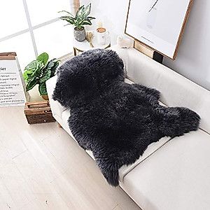 AOGELAN Area Rugs, Genuine New Zealand Sheepskin Rug, Soft Fur Throw Prayer Irregular Pup Rug (Steel, 2x3ft)