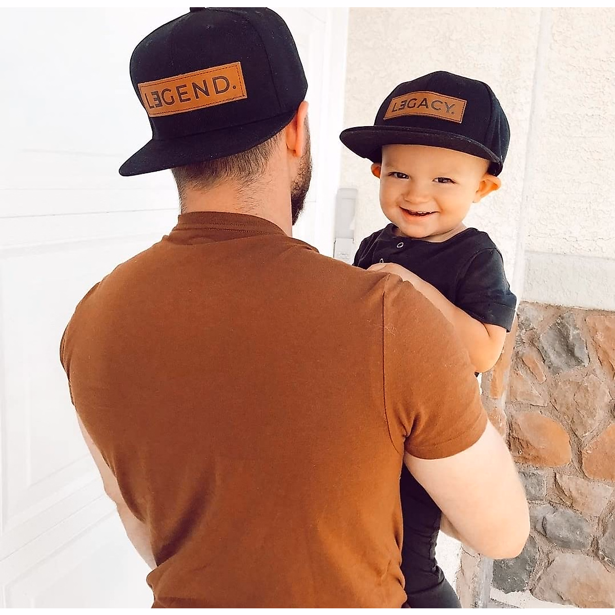 Legend and Legacy Genuine Leather Patch Hats Black Matching Father Son, Each Hat Sold Separately**(Legend - Adult)