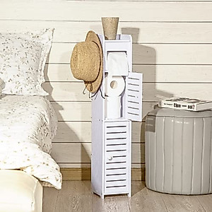 WODETREE Upgrade 9mm Thickness Small Bathroom Storage Cabinet with 2 Doors and 2 Shelves, W5.9 x D6.2 x H31.5 Bathroom Organizer, 4 Tier Design Toilet Paper Storage for Small Space and Corner(White)