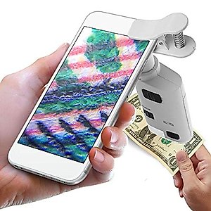 80-120X Clip-On LED Cell Phone Microscope Mini Smart Phone Lens Microscope Magnifier Universal Lens with LED/UV Lights