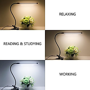 LED Desk Lamp Dimmable Eye Care Reading Light 3 Color Changing 10-Level Brightness Mental Flex Clamp Lamp Clip On Light LED Table Light (Black)