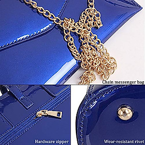 Chikencall® Women Fashion Handbags Patent Leather Tote Purses Ladies Shoulder Bags Top Handle Chain Satchel Purse Set 3pcs Black