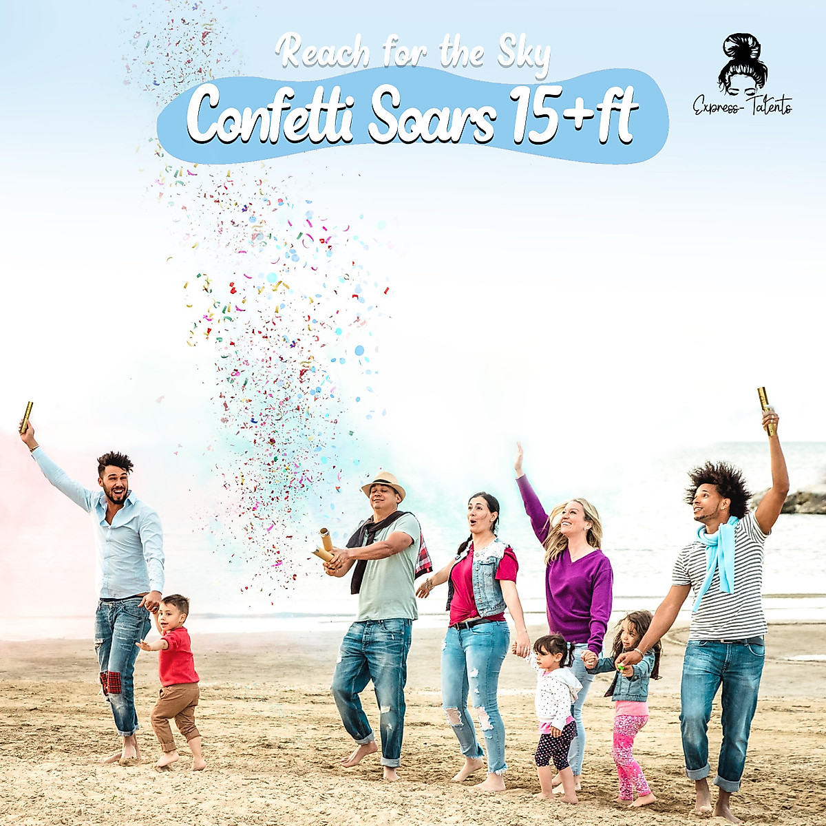 Gender Reveal Confetti Powder Cannons- Set of 4 BLUE - 100% Biodegradable Tissue, Eco-Friendly Powder- Party Supplies/Decorations Boy/Girl Voting Stickers 40pcs