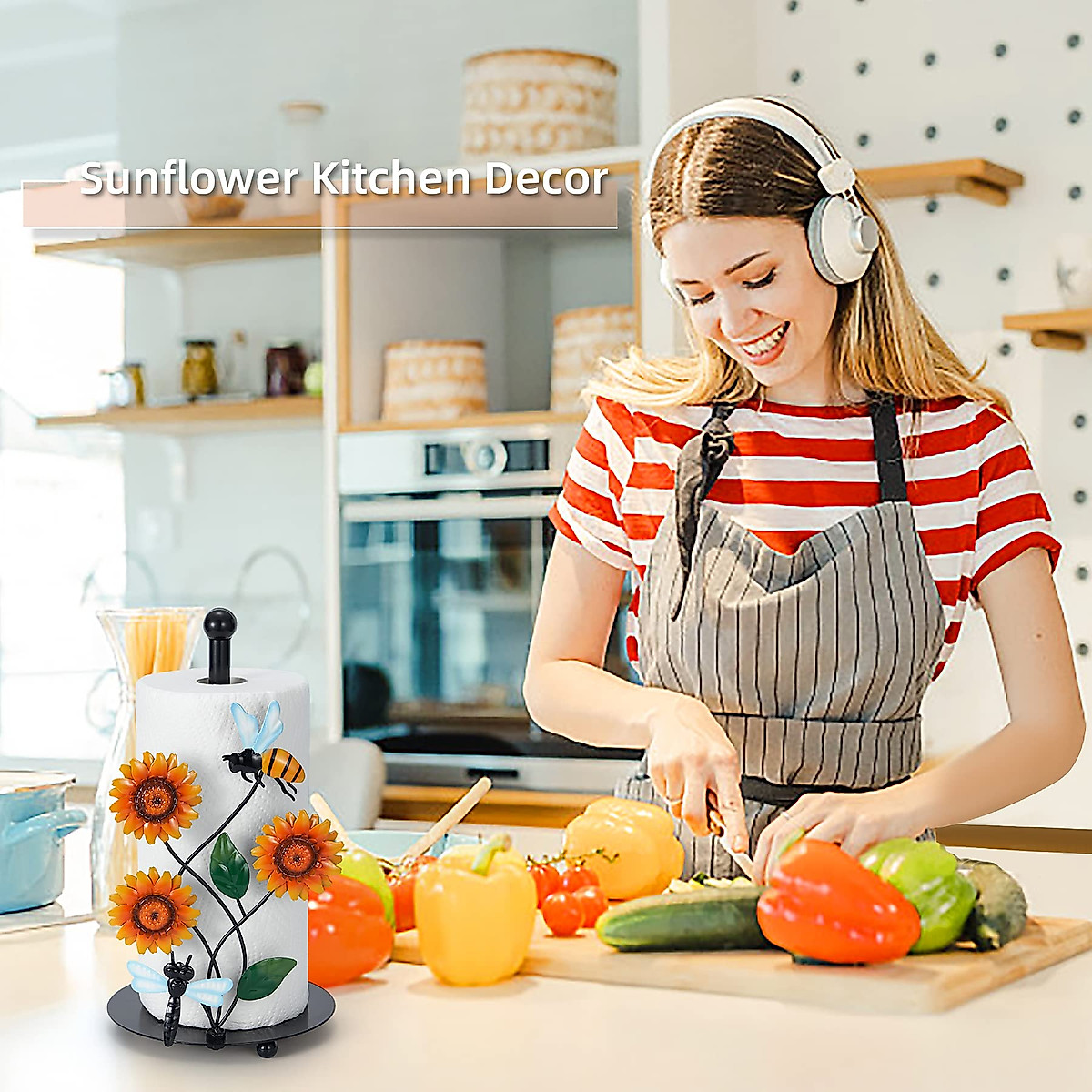 Sunflower Paper Towel Holder Countertop- DyPinYise Sunflower Kitchen Accessories Decor Yellow Kitchen Decorations Towel Stand Gifts for Women, Christmas, Bathroom