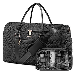 LOVEVOOK Travel Duffle Bag, 50L Weekender Overnight Bag with Toiletry Bag, Quilted Carry On Bag with Shoe Compartment, Gym Duffel Bag with Wet Pocket for Women, Hospital Bags for Labor and Delivery
