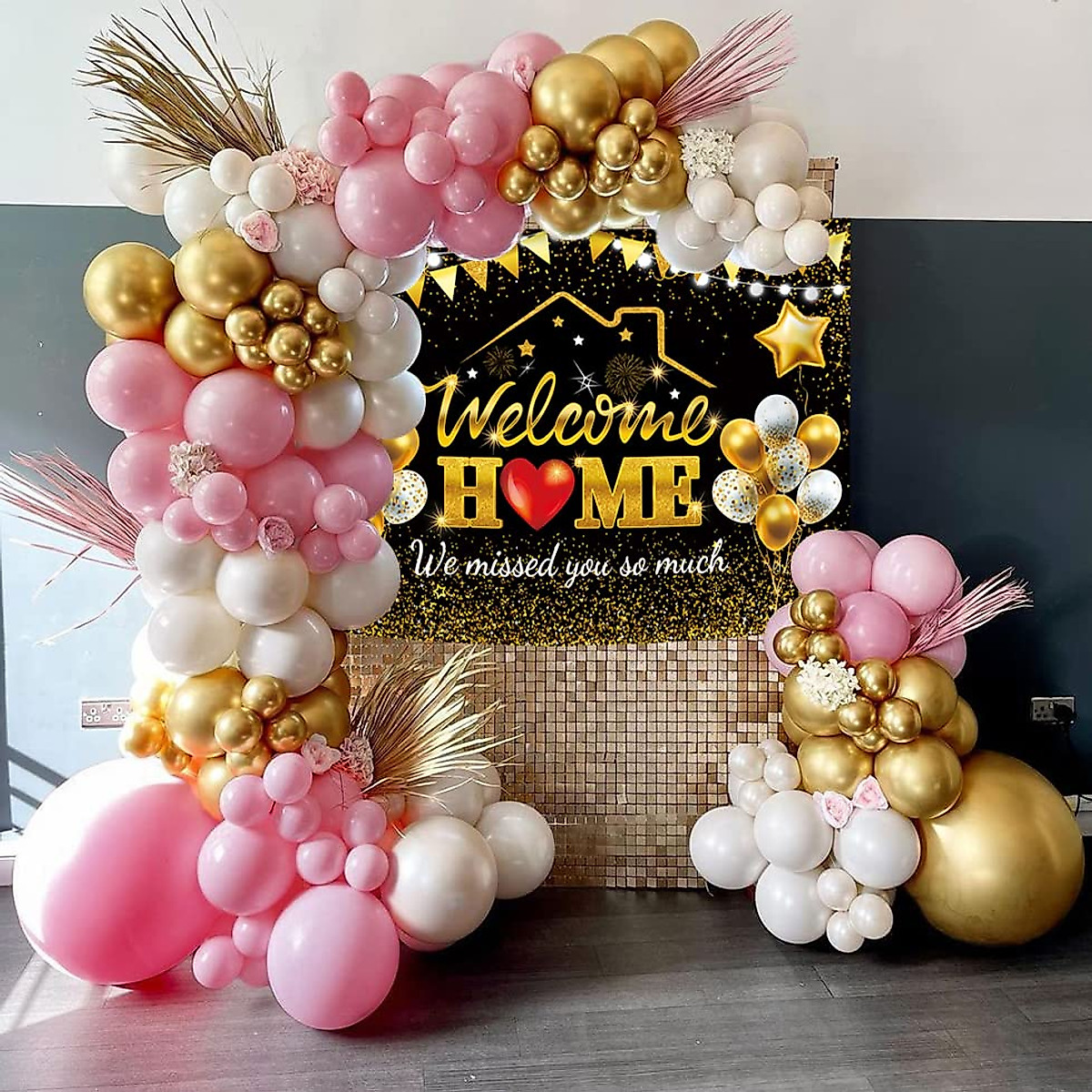 Gold and Black Welcome Home Banner Family Reunion Backdrop Welcome Home Decorations We Missed You So Much Decorations Welcome Back Banner Welcome Sign for Party Supplies 7x5FT
