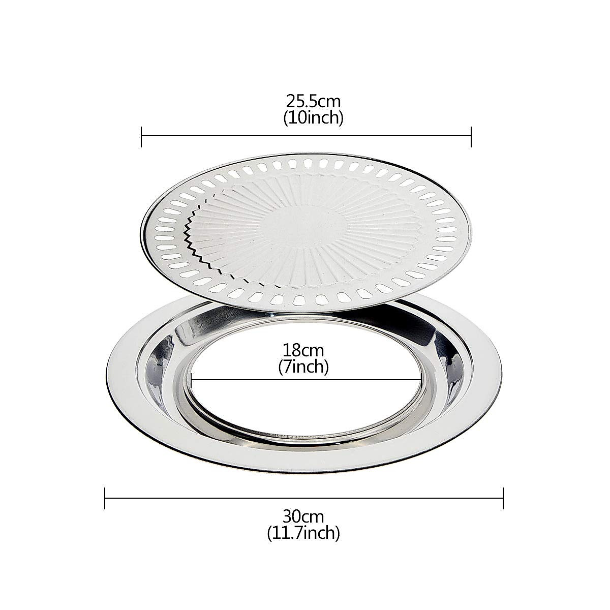 Saim Korean BBQ Grill Pan,Stainless Steel Non-Stick Roasting Smokeless Barbecue Grill Pan,Round Korean Style Stovetop for Indoor Outdoor Camping BBQ