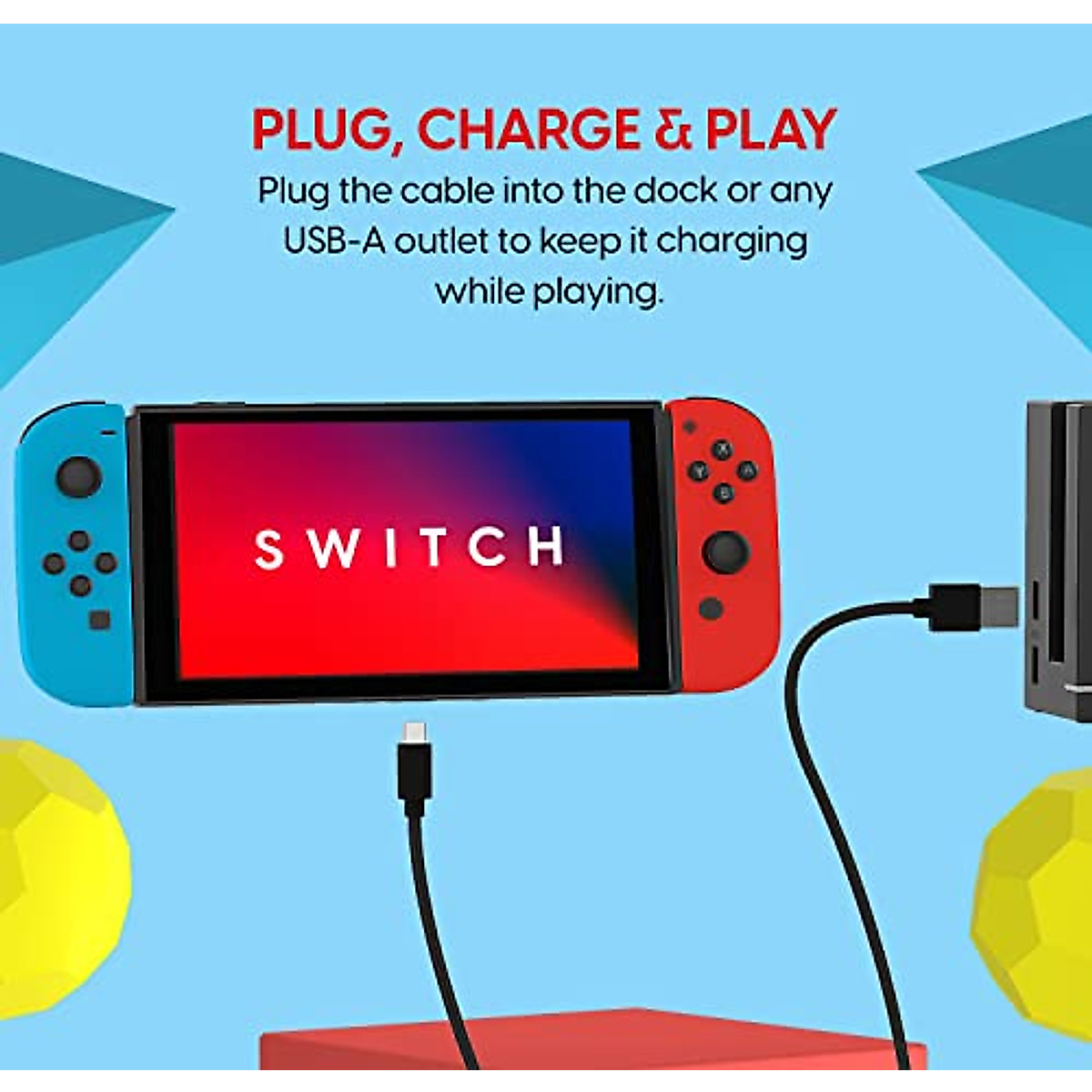 TALK WORKS USB C Charger Cable for Nintendo Switch/Lite + Switch OLED & Pro Controller - 6ft Nylon Braided USB Type C Charging Cable - Slate