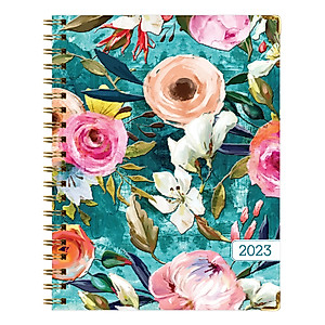 HARDCOVER 2023 Planner: (November 2022 Through December 2023) 8.5"x11" Daily Weekly Monthly Planner Yearly Agenda. Bookmark, Pocket Folder and Sticky Note Set (Teal Floral)