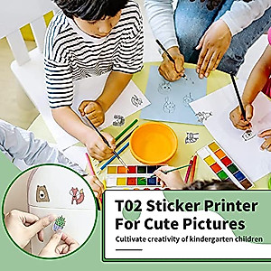 T02 Mini Printer Sticker Maker - Portable Pocket Thermal Instant Photo Printer - T02 Sticker Maker Machine Mini Printer, Wireless Receipt Label Maker Printer for Sticky Scrapbook, Label