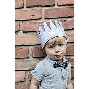 birdyboutique.com Second TWO Birthday Baby Boy Gray White Party Crown Hat