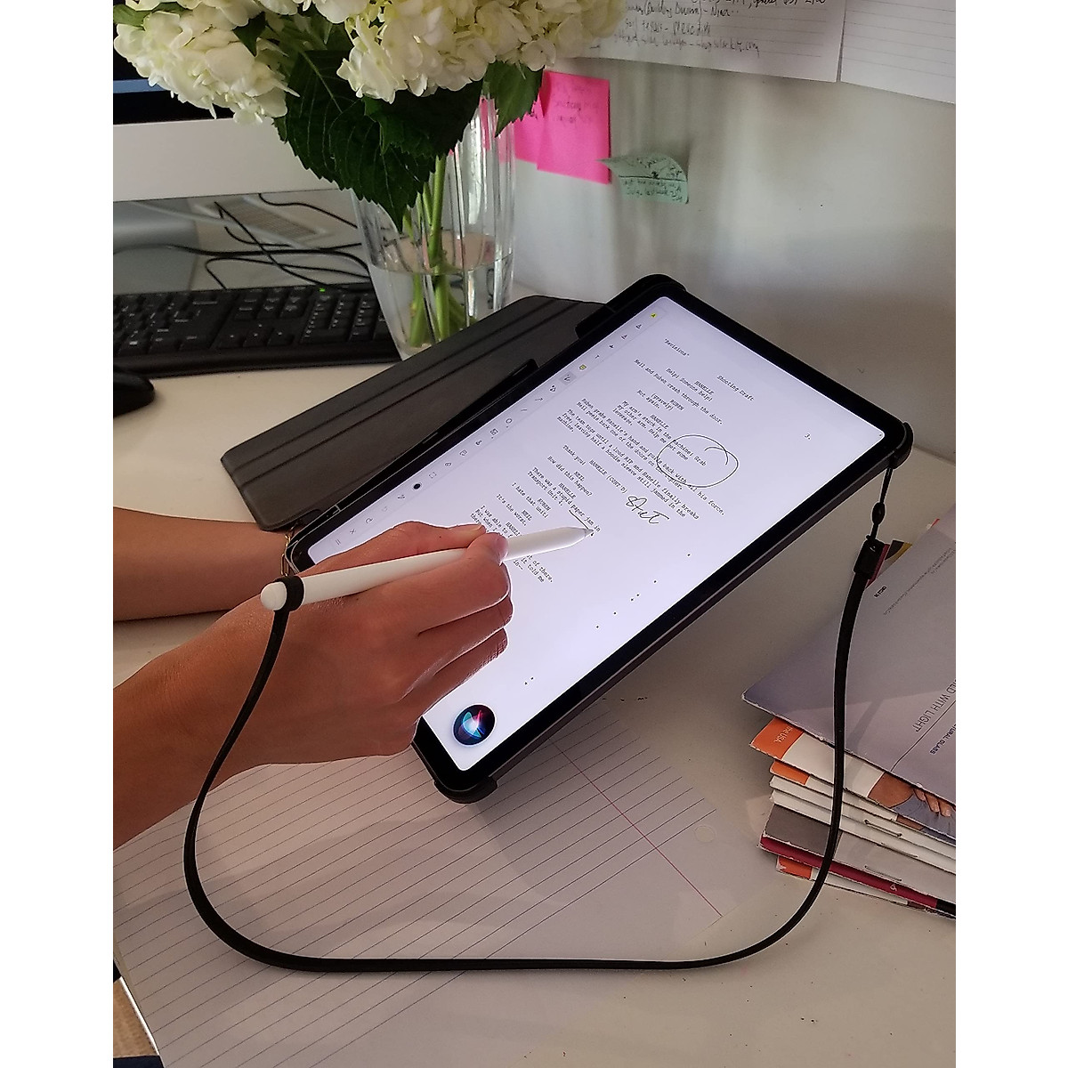 ZoopLoop Black Silicone Scratchproof 20.75in Tether for Digital Electronic Styluses (Diameter Range: 0.27-0.37in) - Secure Stylus to Tablet Case - Tablet Pencil Holder Accessory