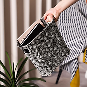 Wicker Waste Basket, Wicker Trash Can with Built-in Handles, Multifunctional Mini Wicker Basket for Home and Office, Compact Design and Durable Construction with Fine Artisanal Craftsmanship (Gray)