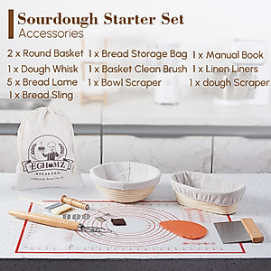 17 Pieces Banneton Bread Proofing Basket Set - 9 inch Round and 10 inch Oval Sourdough Bread Proofing Baskets - A Complete Bread Making Kit, Danish Whisk, Bowl Scraper, Dough Scraper, & Bread Lame