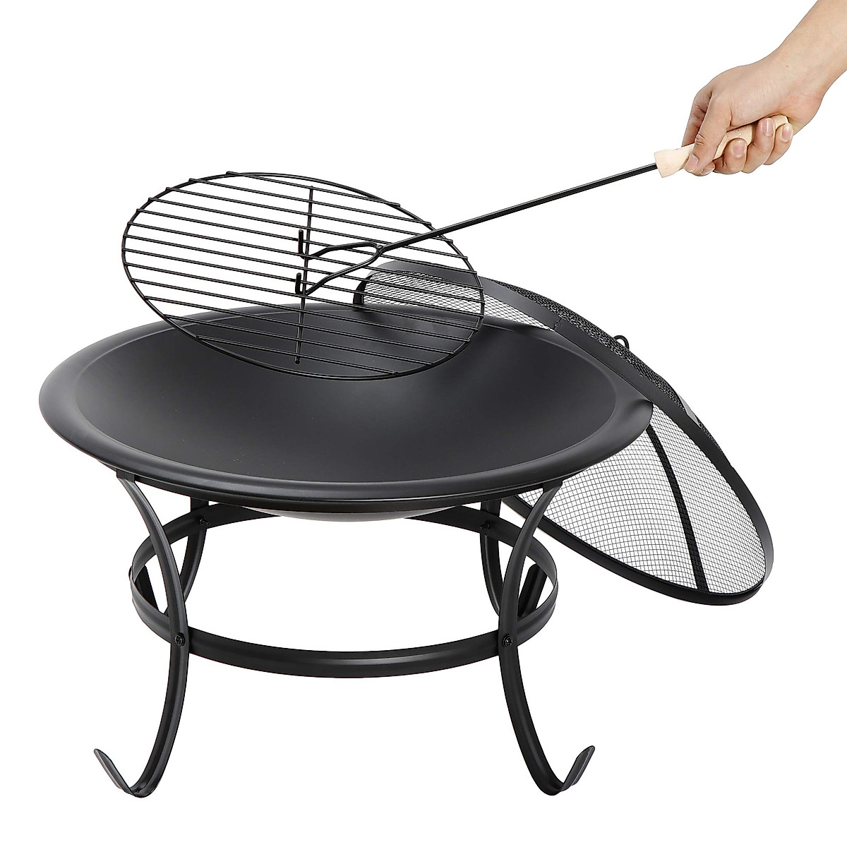 ZENY Fire Pit 22’’ Outdoor Fire Pits Wood Burning Patio Fire Bowl Firepit with BBQ Grill, Spark Screen and Fire Poker for Backyard Outside Camping Picnic Bonfires