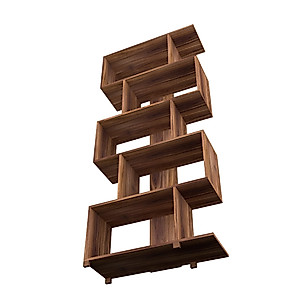 Manhattan Comfort Petrolina Bookshelf with 5 Zig-Zag Cubbies & Open Shelves, Unique Mid Century Modern Bookcase, Ideal for Living Room, Office, Bedroom, Display Ornaments, Trophies, Photos, Nut Brown