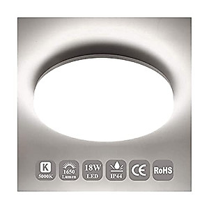 Airand 5000K LED Ceiling Light Flush Mount 18W 1650LM Round LED Ceiling Lamp for Kitchen, Bedroom, Bathroom, Hallway, Stairwell, 9.5'', Waterproof IP44, 80Ra, 150W Equivalent (Daylight White)…