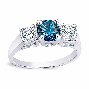 18k White Gold Round-cut Three-Stone Blue Diamond Engagement Ring (1 1/2 cttw, Blue, H-I, I1-I2)