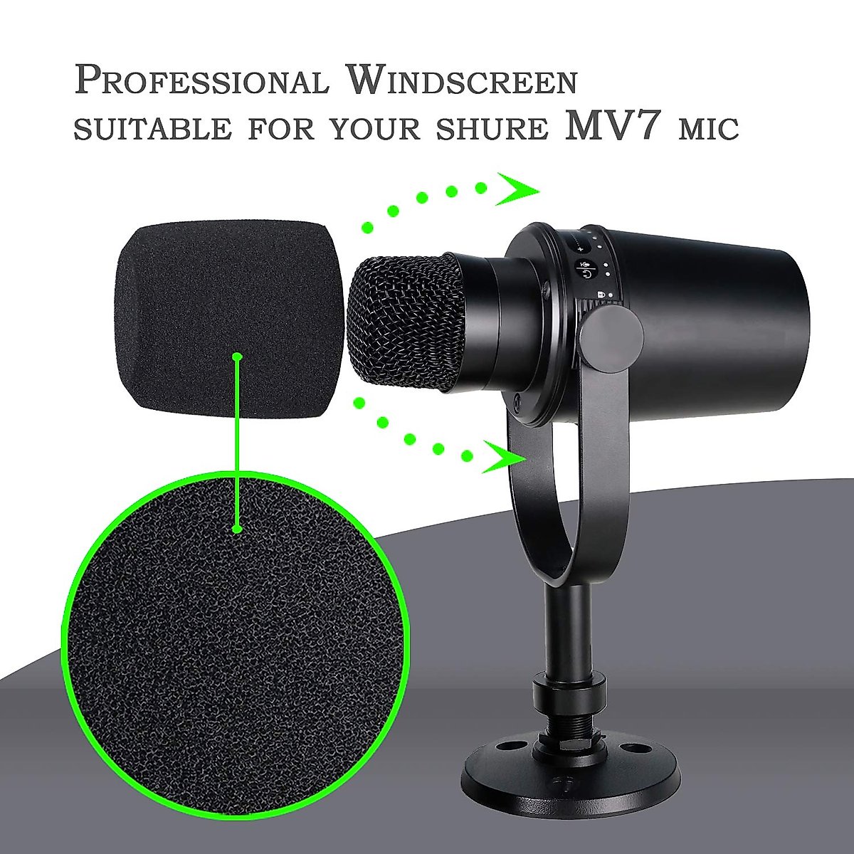 MV7 Boom Arm with Pop Filter - Mic Stand with Foam Cover Windscreen Compatible with Shure MV7 and Shure MV7X Microphone by YOUSHARES