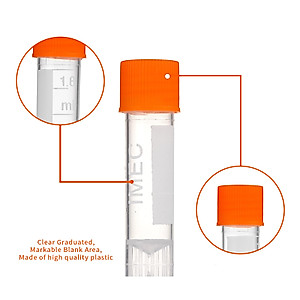 1.8ml Cryo Tubes Plastic Small Vials with Screw Caps Graduated Plastic Cryovial Cryogenic Vial Tubes, PP Material, Free from DNase, RNase 81Pcs