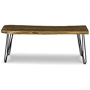 Signature Design by Ashley Haileeten Contemporary Accent Bench with Live Edge Top, Light Brown & Black