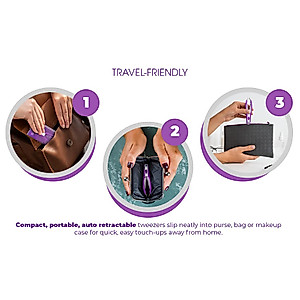 Pursonic | Auto Retractable Tweezers for Eyebrows, Ingrown Hair & Facial Hair, Durable Stainless Steel Material - Features Spotlight & Smart Grab System