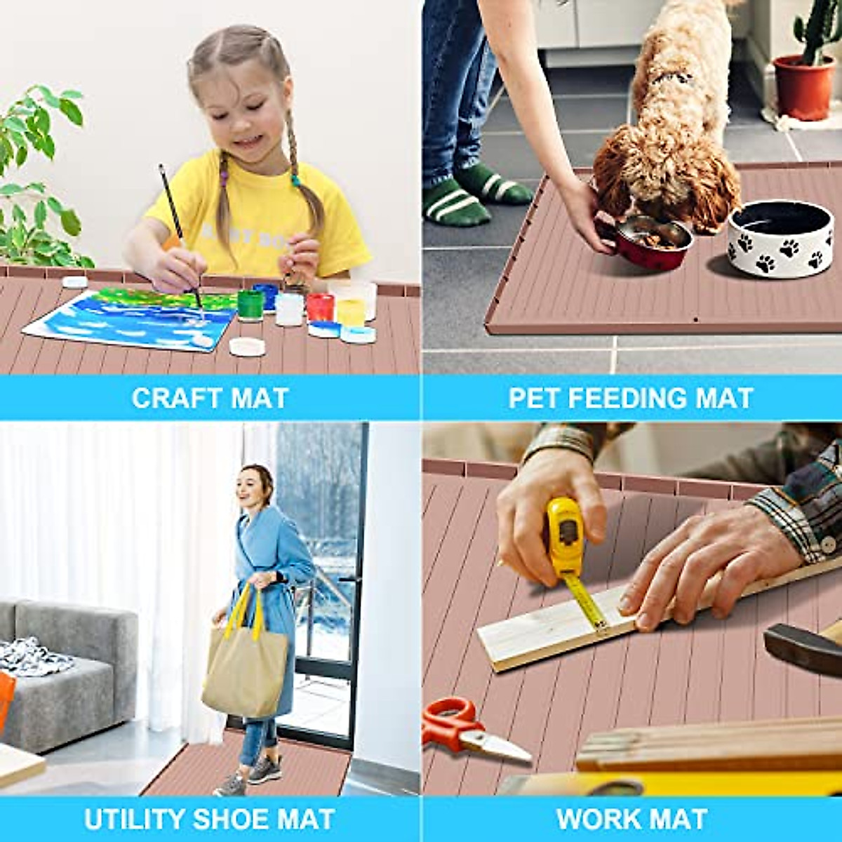 Under Sink Mat, 34" x 22" Under Sink Mats for Kitchen Waterproof - Silicone Under Sink Liner Drip Tray with Drain Hole, Sink Cabinet Protector Mat for Kitchen & Bathroom (Khaki)