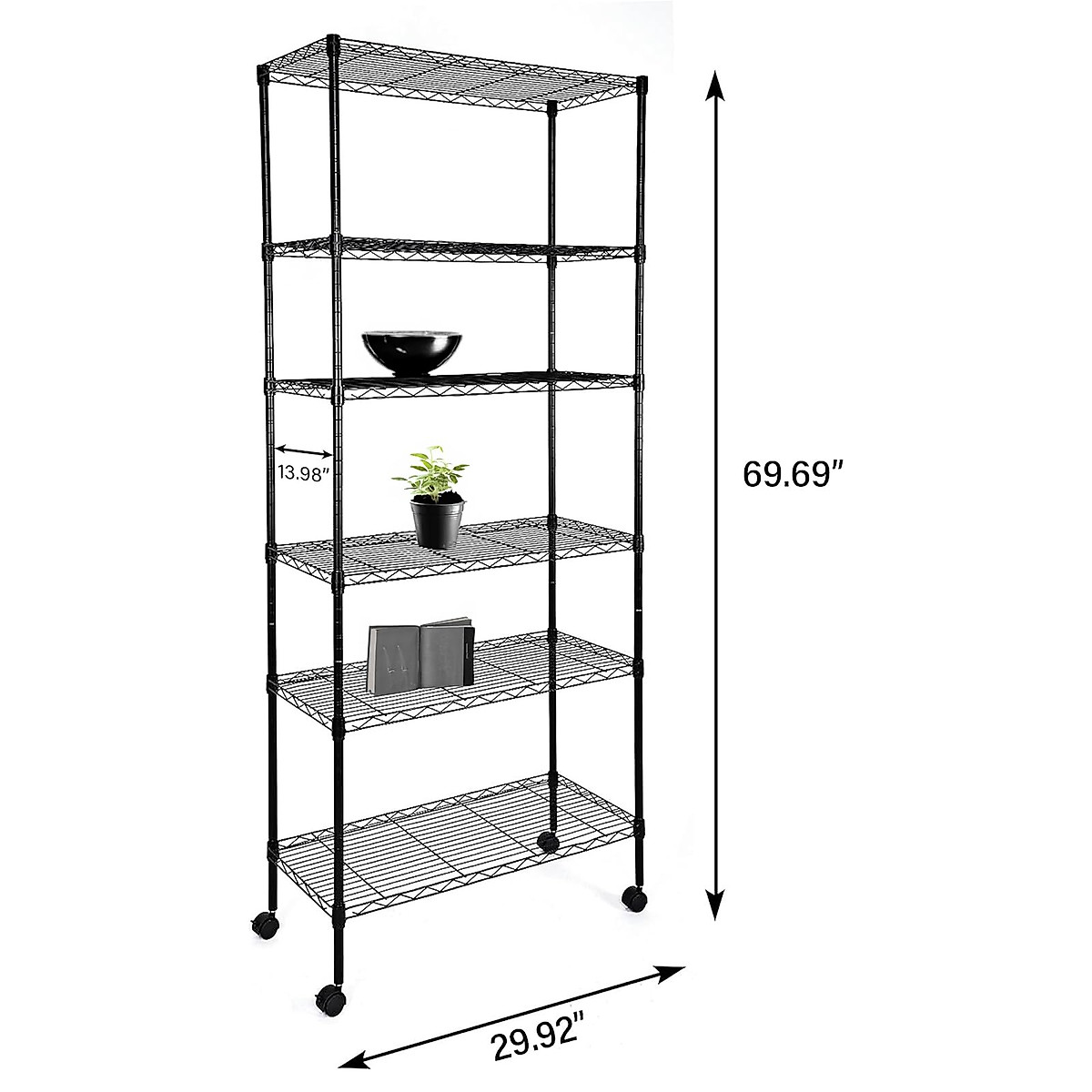 5-Tier Utility Shelves,Adjustable Heavy Duty Storage Shelving with Wheel Casters,660Lbs Capacity,Metal Standing Storage Shelf for Garage,Office,Restaurant,Kitchen,23.23''W X 13.4''D X 71''H