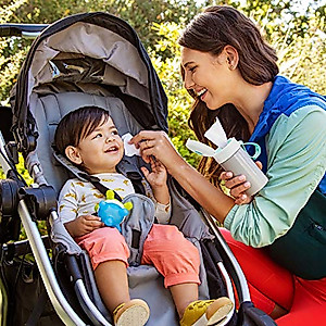 Brica Clean-to-Go Wipes Container Starter Pack, Includes 60 Unscented Hand & Face Baby Wipes, 99% Water Wipes with Chamomile & Aloe