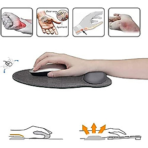RICHEN Ergonomic PU Leather Mouse Pad with Wrist Support,Comfort Memory Foam,Waterproof Surface，Non- Slip Rubber Base for Computer Laptop & Mac,Lightweight Rest for Home,Office & Travel (Grey)