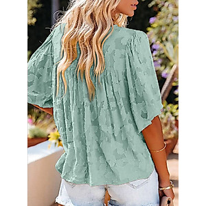 Dokotoo Women Lace Patchwork Green Tops Crewneck Bell Sleeve Babydoll Blouses for Women Fashion 2023 Dressy Casual Green Plus Size Tops Loose Flowy Workout Summer Shirts XX-Large