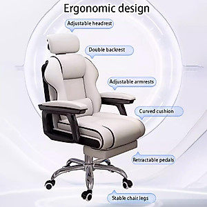 Ergonomic Office Chair, Executive Office Chair Comfortable Foot Pedal PU Leather Ergonomic Computer Office Home Study Height Adjustable Swivel Chair (Color : White, Size : Foot Pedal)