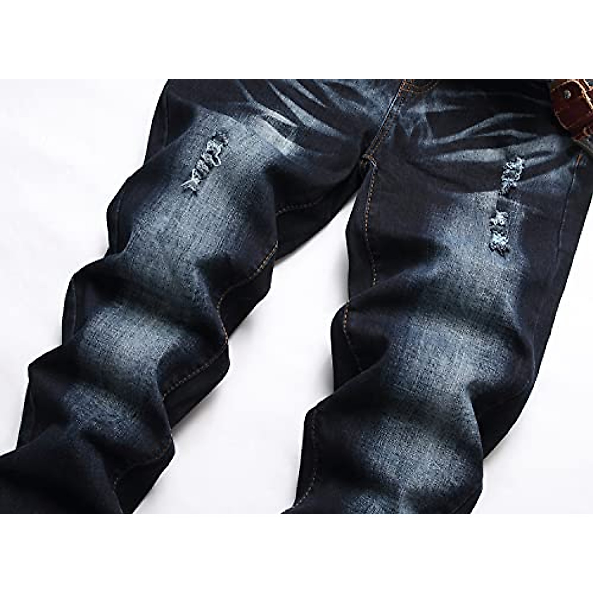 JUNBAOSS Men's Ripped Distressed Destroyed Straight Fit Washed Denim Jeans Mens Ripped Jeans Skinny Jeans for Men Slim Fit Distressed Black Ripped Jeans for Men