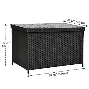 YITAHOME 230 Gallon Wicker Deck Box, XXL All-Weather Outdoor Storage Box, Rattan Storage Bin for Patio Furniture, Outdoor Cushions, Pool Storage and Garden Tools - Black