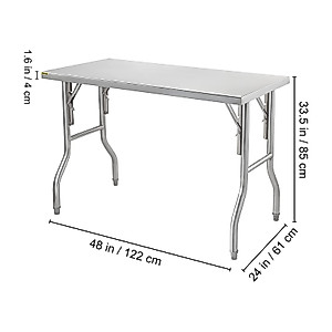 VEVOR Commercial Worktable Workstation 48 x 24 Inch Folding Commercial Prep Table, Heavy-duty Stainless Steel Folding Table with 661 lbs Load, Kitchen Work Table, Silver Stainless Steel Kitchen Island