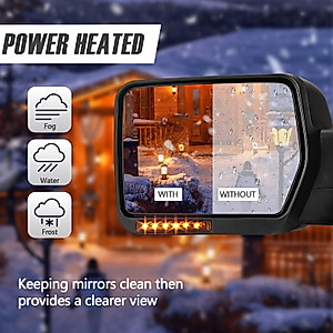 Perfit Zone Towing Mirrors Fit 07-14 F150 Pickup Truck, POWER HEATED W/AMBER SIGNAL BLACK Mirror LEFT Driver Side Replacement