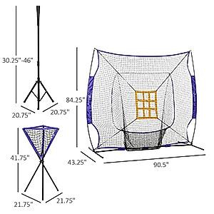 Soozier Baseball Practice Net Set with 7.5x7ft Catcher Net, Ball Caddy and Batting Tee, Portable Baseball Practice Equipment with Carry Bag for Hitting, Pitching, Batting, Catching, Purple