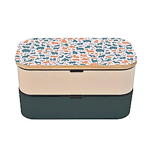 Cats Print Pattern Premium Bento Lunch Box, 2 Compartments Leakproof Lunch Box With Cutlery For Adults, Microwave & Dishwasher Safe
