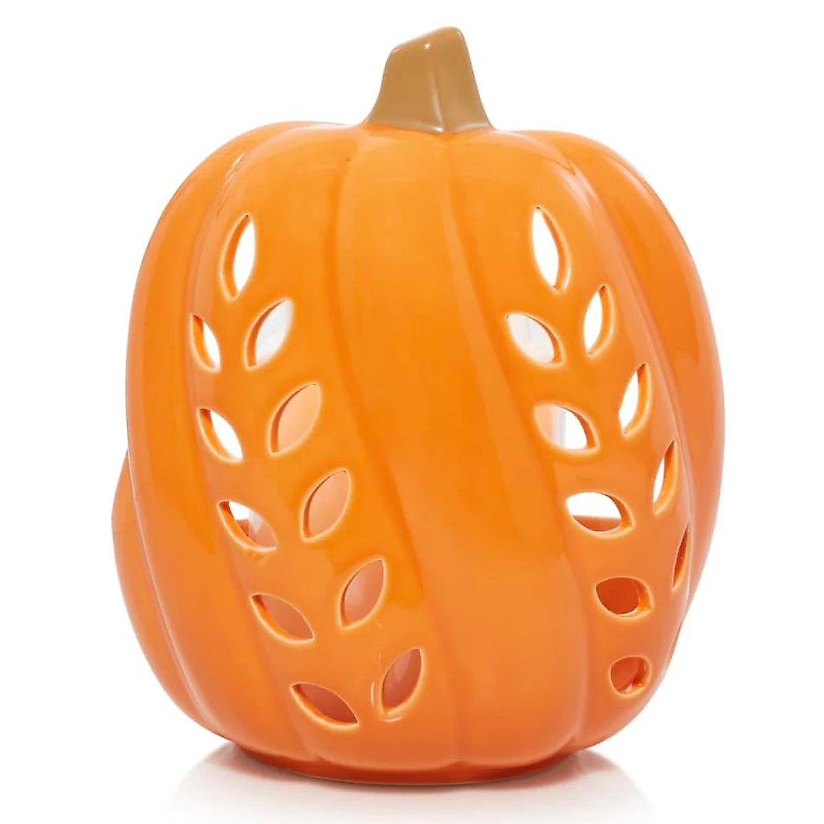 Yankee Candle Pumpkin Candle Holder for Large Jar Candles - Orange with Geometric Cutouts for Autumn Fall Halloween