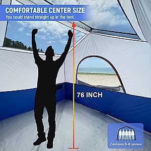 HIKERGARDEN 6 Person Camping Tent - Portable Easy Set Up Family Tent for Camp, Windproof Fabric Cabin Tent Outdoor for Hiking, Backpacking, Traveling (Blue)
