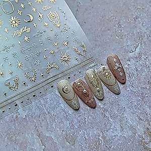 4Sheets 5D Gold Nail Art Stickers Classic Totems Moon Star Butterfly Delicate Nail Art Decal Supplies for Women Salon DIY Acrylic Nails Design (Gold Totems)