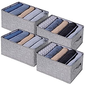 Fixwal 4pcs Wardrobe Clothes Organizer Foldable Jean Organizer for Drawer Washable Compartment Closet Organizers and Storage Bins for Clothes Jeans Pants Sweaters 5 Grids Gray