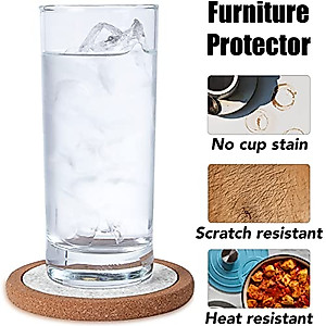 Drink Coasters with Holder, Absorbent Coaster, (6 Pack), Cork Felt Coasters, Coasters for Table Protection, Round Thick Coasters for Drinks, Glasses, Cups, Bar, Housewarming Gift, Light Gray.