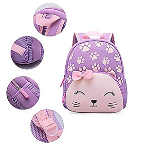 KK CRAFTS Toddler Backpack, Waterproof Preschool Backpack, 3D Cute Cartoon Neoprene Animal Schoolbag for Kids, Lunch Box Carry Bag for Boys Girls,Purple Cat