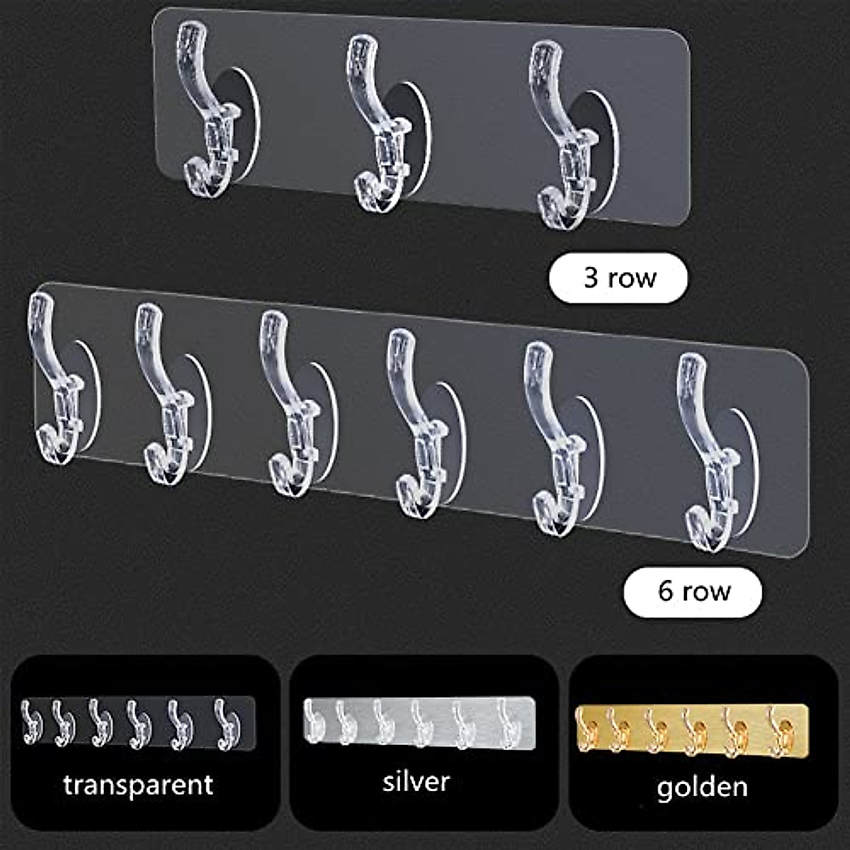 Heavy Duty 30lb(max) Self Adhesive Multi-Function Hooks Wall Clothes Tree(Transparent)