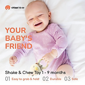 Chippi & Co Wooden Crochet Baby Rattle, Crochet Toys Stuffed Animals Easter Gifts for Kids, Newborn Toys, Unique Easter Basket Stuffers, Basket Filler, Cute Baby Shower Decor (Dora The Chicken)