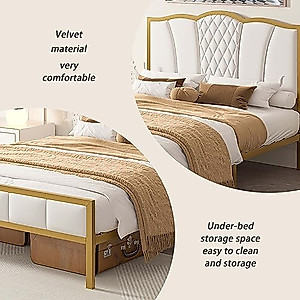 Queen Size Platform Bed Frame with Upholstered Headboard, Platform Bed Frame with Metal Frame & Sturdy Wood Slat Support, No Box Spring Needed for Bedroom Family Furniture Boys Girl (Queen, Beige)