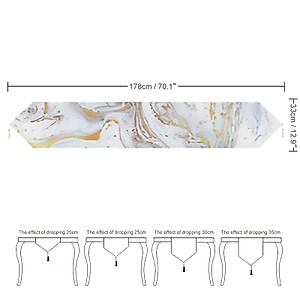 White Gold Flowing Marble Table Runner Spring Summer Table Runners Dresser Scarf for Home Party Holiday Kitchen Dining Table Decor 70x13 INCH
