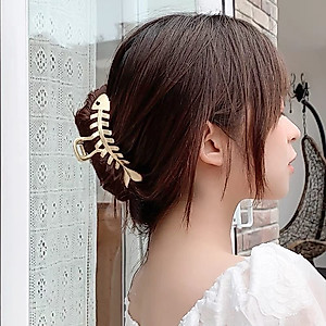 Gold Hair Jaw Claw Clips Fish Bone Shape 1PCS Large Metal Gold Fashion Nonslip Hairpin Catch Clip Accessories for Thick/Thin Hair HairStyling